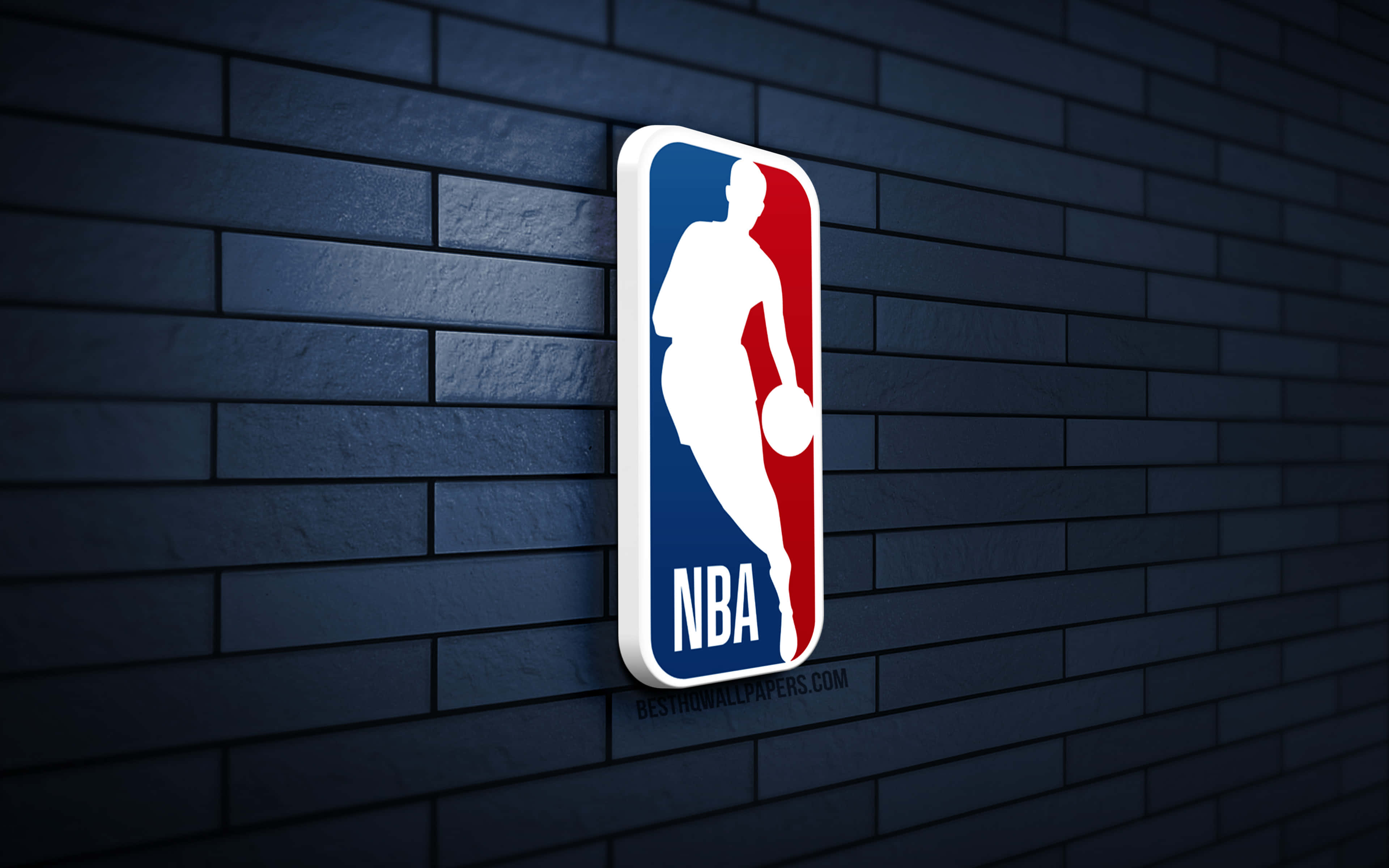 Lit-up Nba Logo On Brick Wall Wallpaper | WallpapersOK