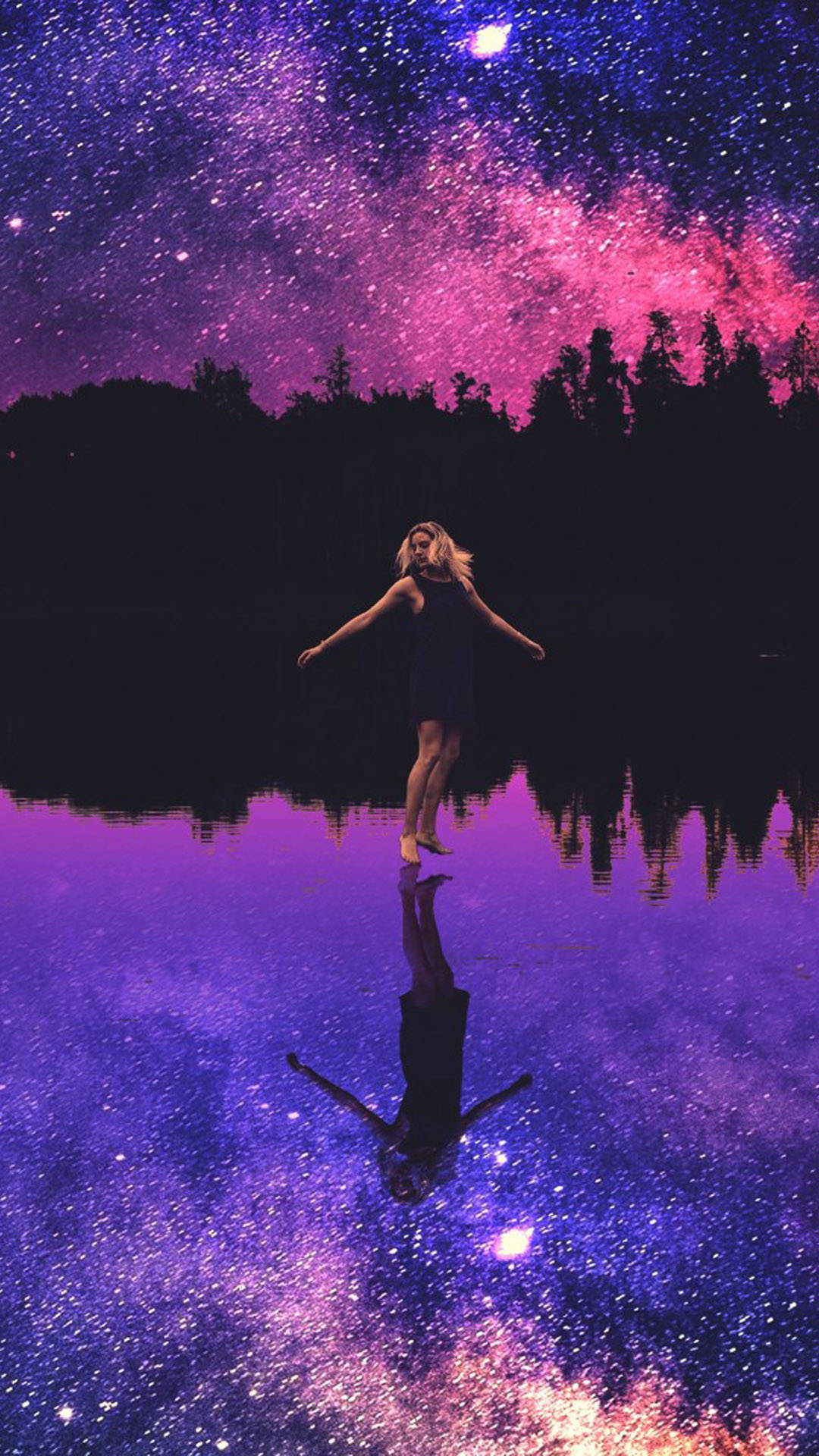 Excited Girl And The Night View Wallpaper WallpapersOK