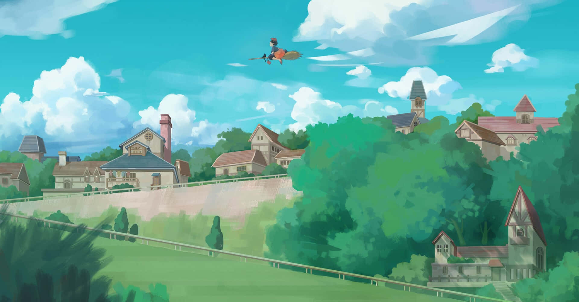 Jiji Wallpaper Kiki's Delivery Service: A Young Witch Flying Over The
