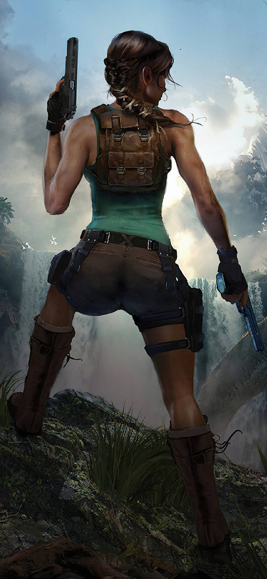 Sexy Tomb Raider With Gun Iphone Wallpaper WallpapersOK