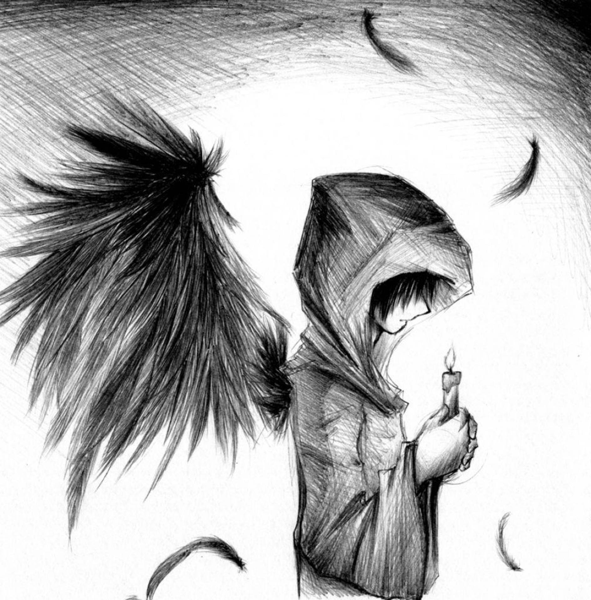 Winged Boy Sad Drawing Wallpaper WallpapersOK