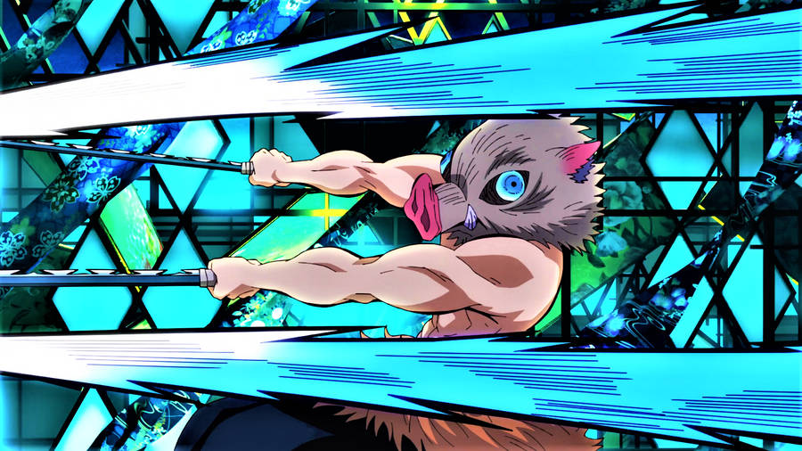 Demon Slayer Inosuke Double Sword Slash Wallpaper | WallpapersOK