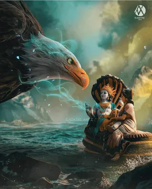 Floating Lord Vishnu With Pink Cobra Wallpaper WallpapersOK