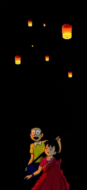 Nobita Shizuka Love Story Sunset Sky Wallpaper WallpapersOK